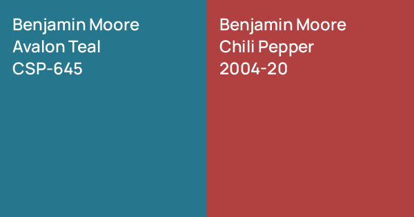 Benjamin Moore Avalon Teal vs. Benjamin Moore Chili Pepper comparison