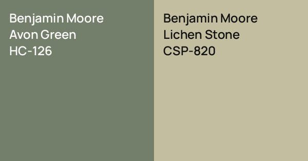 Benjamin Moore Avon Green vs. Benjamin Moore Lichen Stone comparison