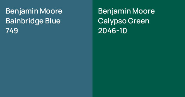 Benjamin Moore Bainbridge Blue vs. Benjamin Moore Calypso Green comparison