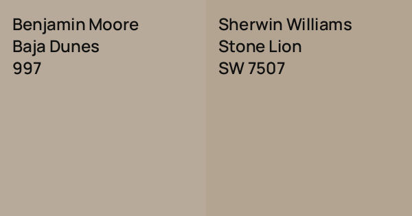 Benjamin Moore Baja Dunes vs. Sherwin Williams Stone Lion comparison