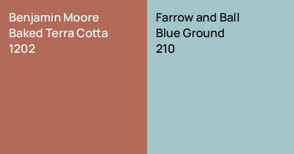 Benjamin Moore Baked Terra Cotta vs. Farrow and Ball Blue Ground comparison