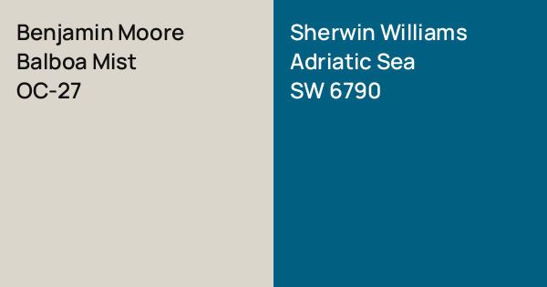 Benjamin Moore Balboa Mist vs. Sherwin Williams Adriatic Sea comparison