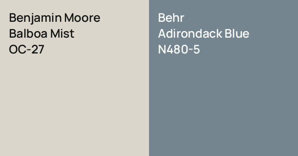 Benjamin Moore Balboa Mist vs. Behr Adirondack Blue comparison