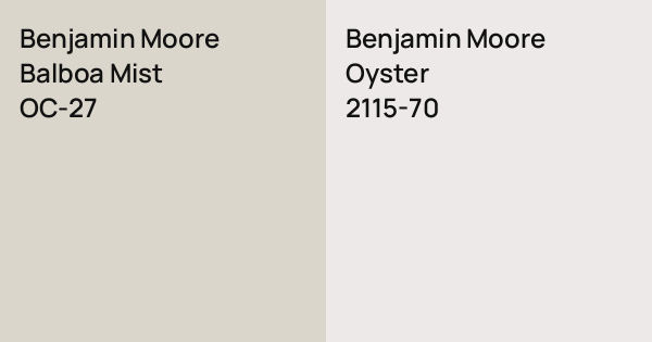Benjamin Moore Balboa Mist vs. Benjamin Moore Oyster comparison