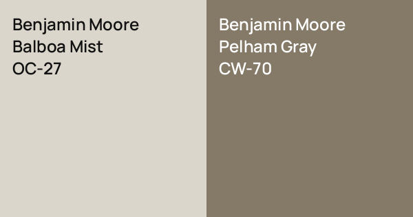 Benjamin Moore Balboa Mist vs. Benjamin Moore Pelham Gray comparison
