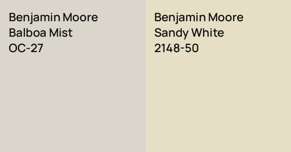 Benjamin Moore Balboa Mist vs. Benjamin Moore Sandy White comparison