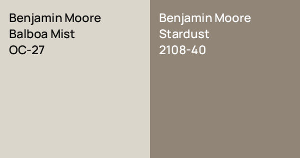 Benjamin Moore Balboa Mist vs. Benjamin Moore Stardust comparison