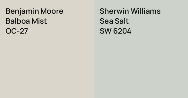 Benjamin Moore Balboa Mist vs. Sherwin Williams Sea Salt comparison