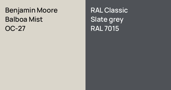 Benjamin Moore Balboa Mist vs. RAL Classic Slate grey comparison
