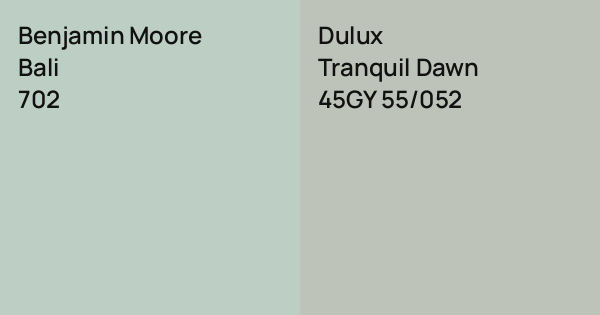 Benjamin Moore Bali vs. Dulux Tranquil Dawn comparison