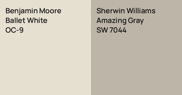 Benjamin Moore Ballet White vs. Sherwin Williams Amazing Gray comparison