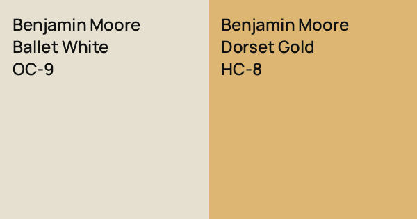 Benjamin Moore Ballet White vs. Benjamin Moore Dorset Gold comparison