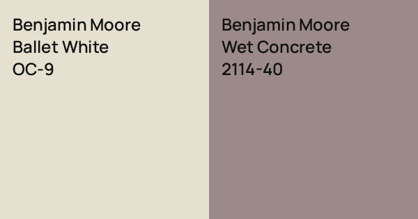 Benjamin Moore Ballet White vs. Benjamin Moore Wet Concrete comparison