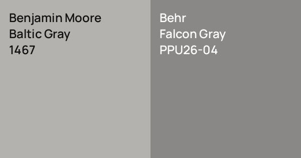 Benjamin Moore Baltic Gray vs. Behr Falcon Gray comparison