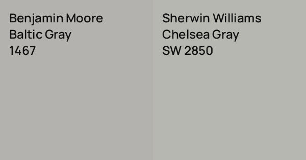 Benjamin Moore Baltic Gray vs. Sherwin Williams Chelsea Gray comparison