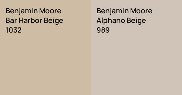 Benjamin Moore Bar Harbor Beige vs. Benjamin Moore Alphano Beige comparison