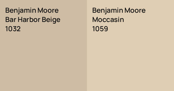 Benjamin Moore Bar Harbor Beige vs. Benjamin Moore Moccasin comparison