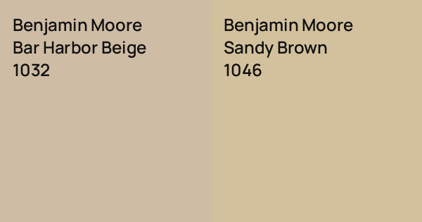 Benjamin Moore Bar Harbor Beige vs. Benjamin Moore Sandy Brown comparison