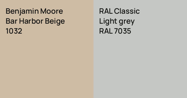 Benjamin Moore Bar Harbor Beige vs. RAL Classic Light grey comparison