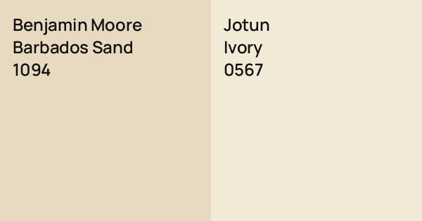 Benjamin Moore Barbados Sand vs. Jotun Ivory comparison