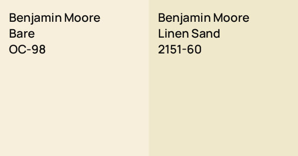 Benjamin Moore Bare vs. Benjamin Moore Linen Sand comparison