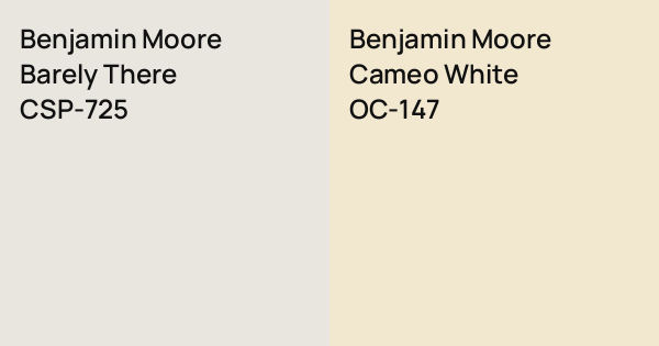 Benjamin Moore Barely There vs. Benjamin Moore Cameo White comparison