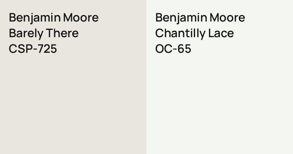 Benjamin Moore Barely There vs. Benjamin Moore Chantilly Lace comparison