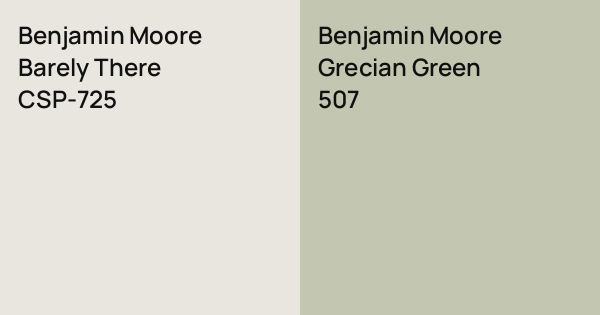 Benjamin Moore Barely There vs. Benjamin Moore Grecian Green comparison