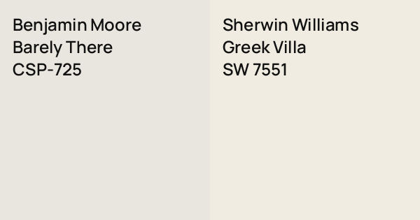 Benjamin Moore Barely There vs. Sherwin Williams Greek Villa comparison