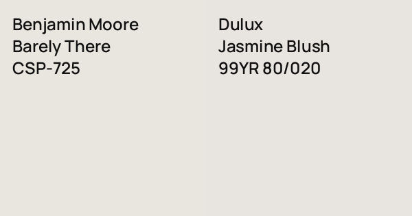 Benjamin Moore Barely There vs. Dulux Jasmine Blush comparison
