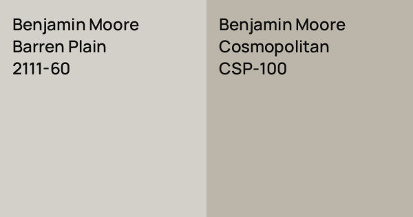 Benjamin Moore Barren Plain vs. Benjamin Moore Cosmopolitan comparison
