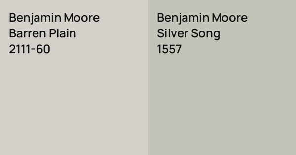 Benjamin Moore Barren Plain vs. Benjamin Moore Silver Song comparison