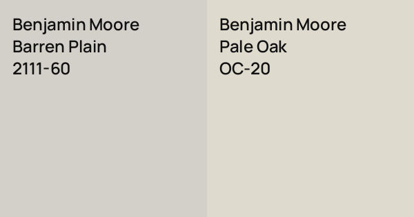 Benjamin Moore Barren Plain vs. Benjamin Moore Pale Oak comparison