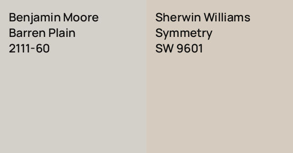 Benjamin Moore Barren Plain vs. Sherwin Williams Symmetry comparison