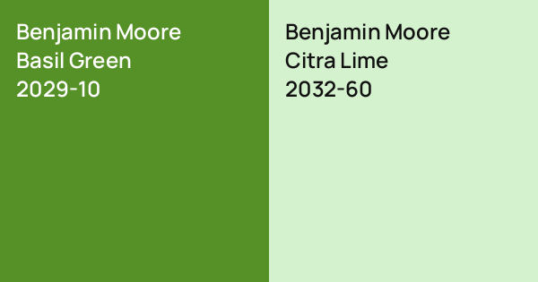 Benjamin Moore Basil Green vs. Benjamin Moore Citra Lime comparison