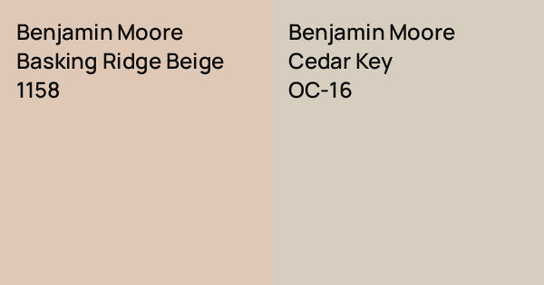 Benjamin Moore Basking Ridge Beige vs. Benjamin Moore Cedar Key comparison