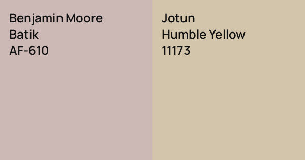 Benjamin Moore Batik vs. Jotun Humble Yellow comparison