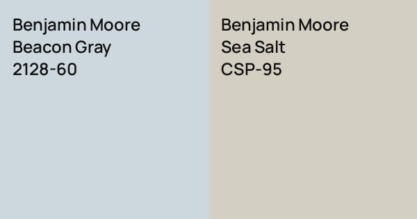 Benjamin Moore Beacon Gray vs. Benjamin Moore Sea Salt comparison