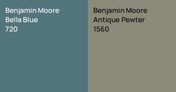 Benjamin Moore Bella Blue vs. Benjamin Moore Antique Pewter comparison