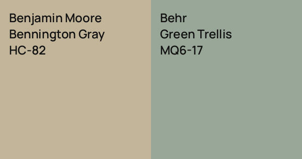 Benjamin Moore Bennington Gray vs. Behr Green Trellis comparison