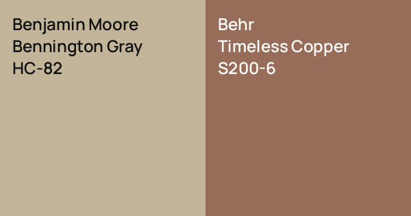 Benjamin Moore Bennington Gray vs. Behr Timeless Copper comparison