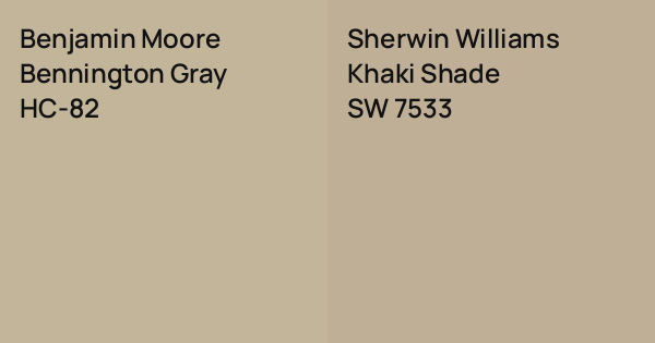 Benjamin Moore Bennington Gray vs. Sherwin Williams Khaki Shade comparison