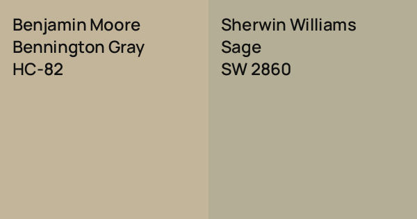 Benjamin Moore Bennington Gray vs. Sherwin Williams Sage comparison