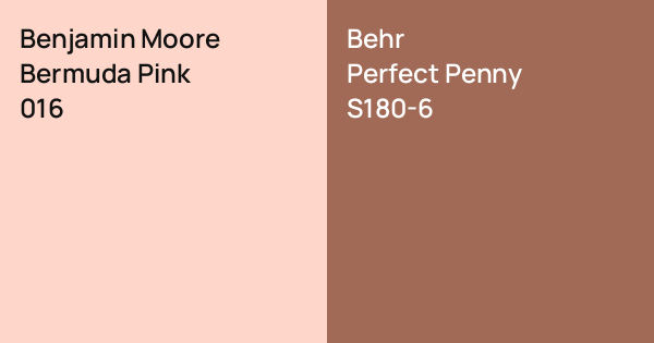 Benjamin Moore Bermuda Pink vs. Behr Perfect Penny comparison