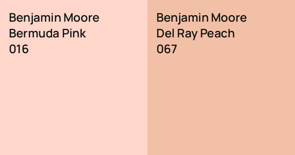 Benjamin Moore Bermuda Pink vs. Benjamin Moore Del Ray Peach comparison