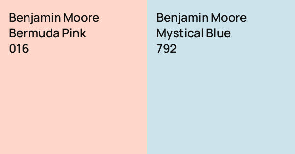 Benjamin Moore Bermuda Pink vs. Benjamin Moore Mystical Blue comparison