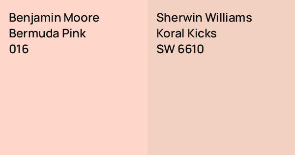 Benjamin Moore Bermuda Pink vs. Sherwin Williams Koral Kicks comparison