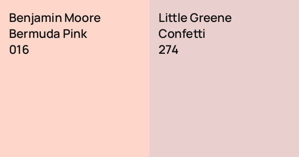 Benjamin Moore Bermuda Pink vs. Little Greene Confetti comparison