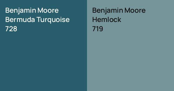 Benjamin Moore Bermuda Turquoise vs. Benjamin Moore Hemlock comparison