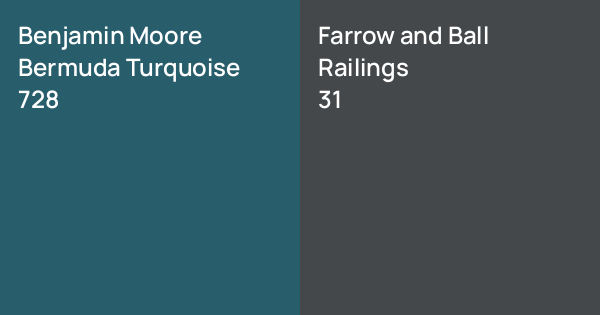 Benjamin Moore Bermuda Turquoise vs. Farrow and Ball Railings comparison
